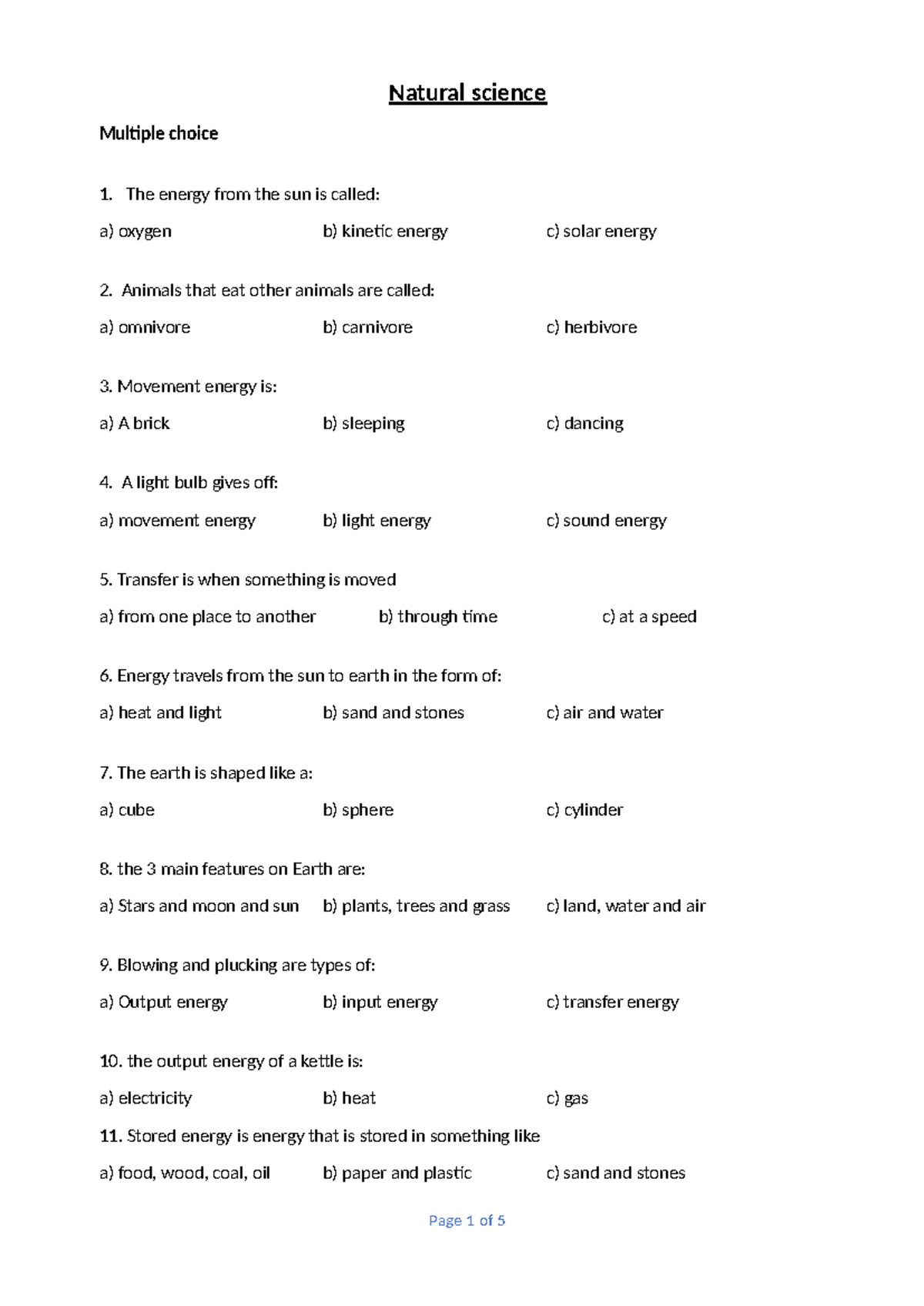 Natural Science Grade 4 T4: Multiple Choice & Energy Concepts - Studocu