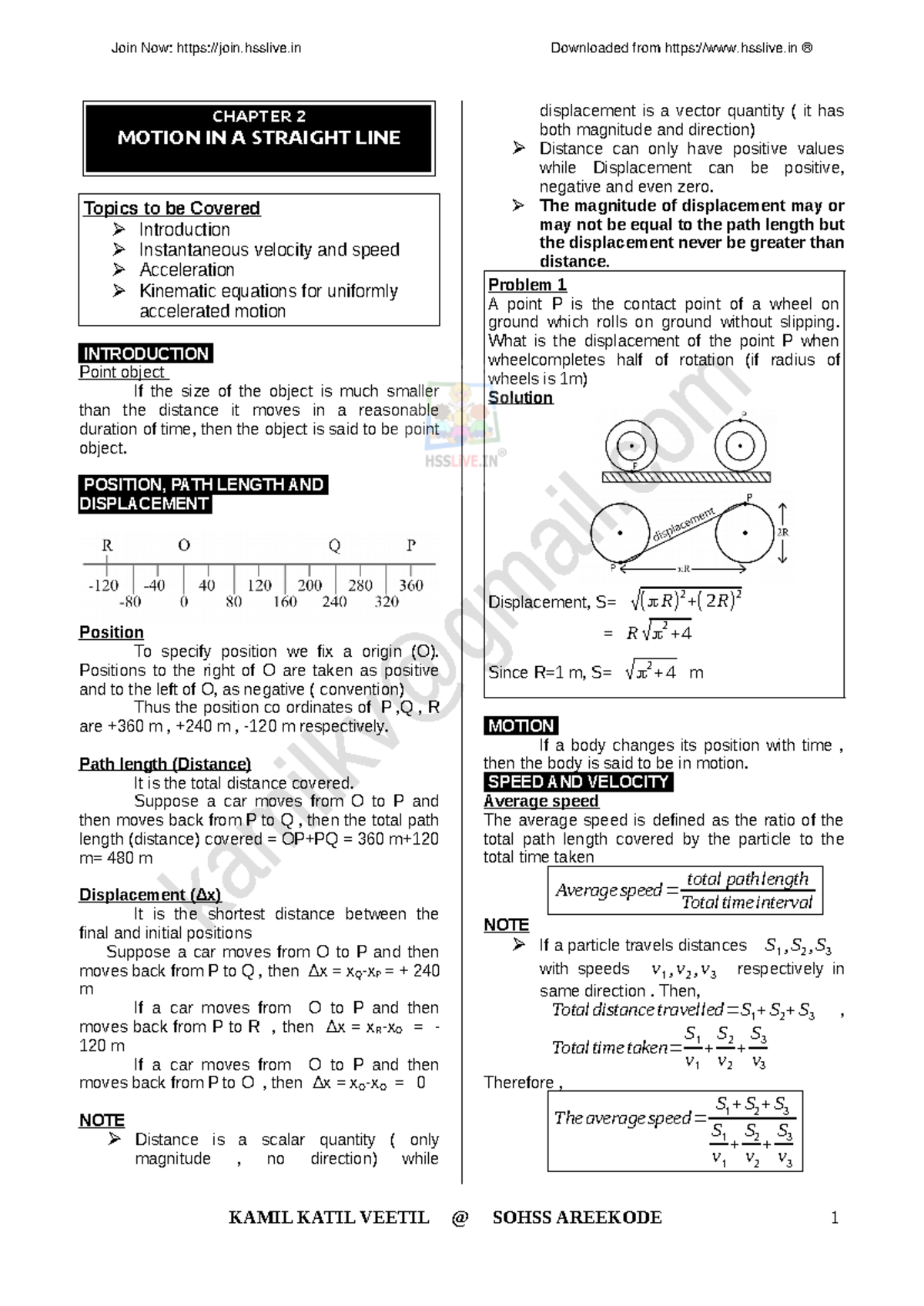 HSSLIVE XII CH2 Notes: Motion in a Straight Line Explained - Studocu