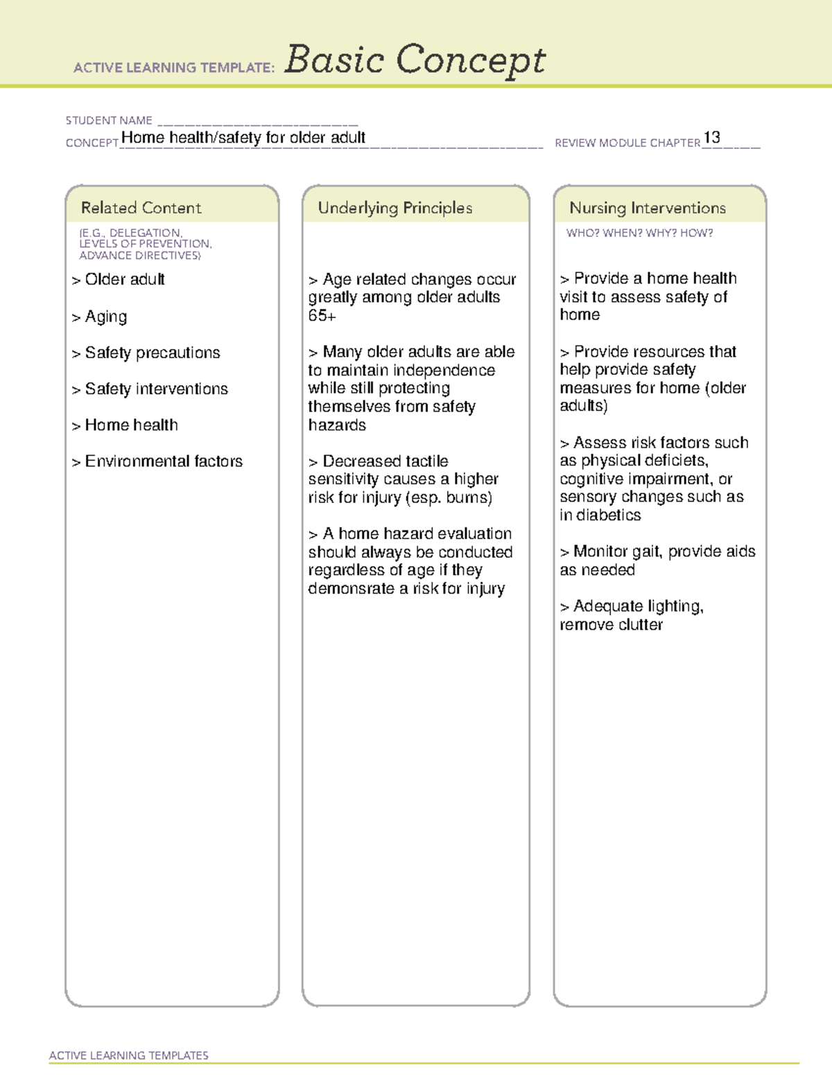 Home Safety Concepts for Older Adults in Nursing Care (NUR101) - Studocu