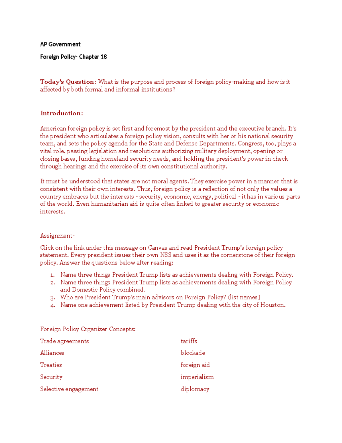 AP Gov. Foreign Policy Chapter 18: Key Concepts & Questions - Studocu