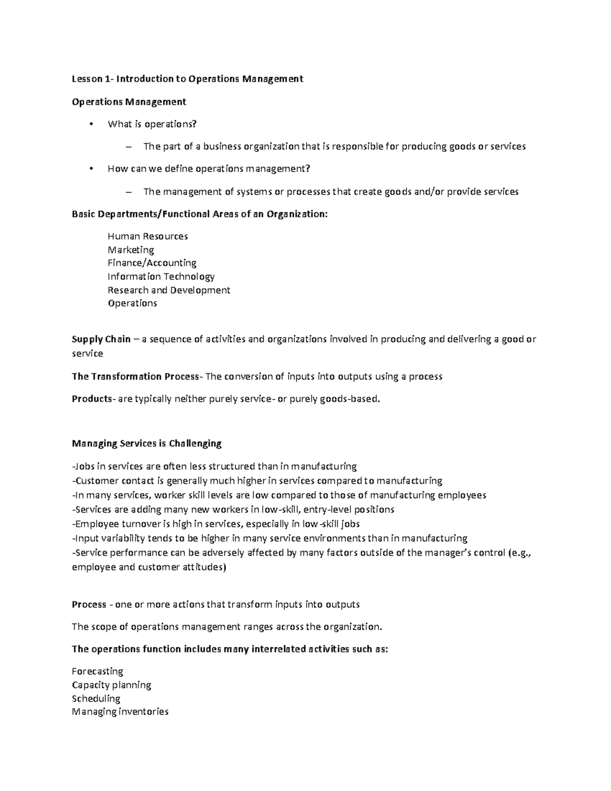Lesson 1: Intro to Operations Management (OM.TQM) - Studocu