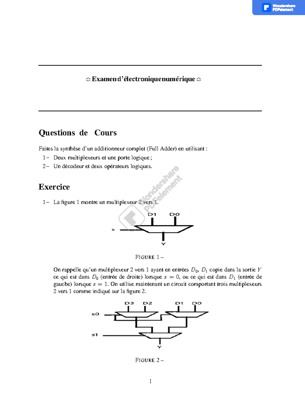 Examen de Synthèse en Électronique Numérique - Cours et Exercices - Studocu