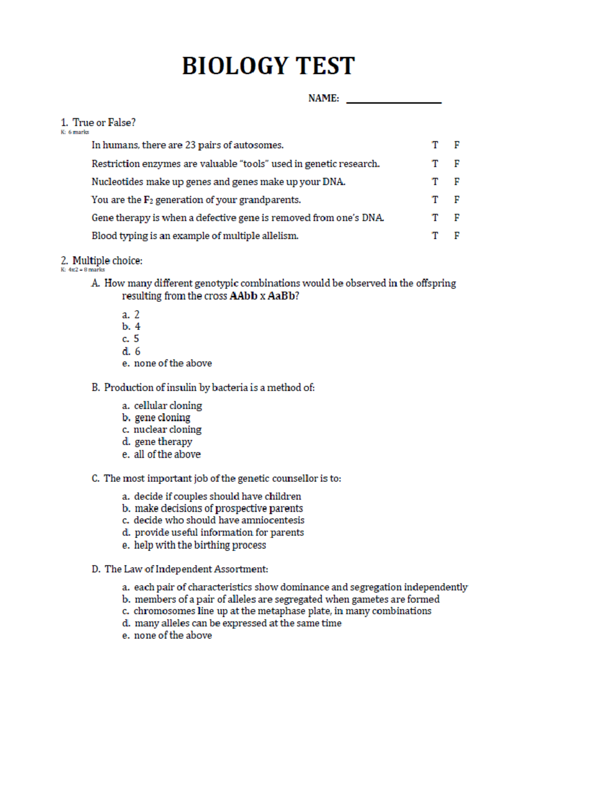 BIOLOGY TEST SBI 3U1: Genetics, Respiration, and Evolution Review - Studocu