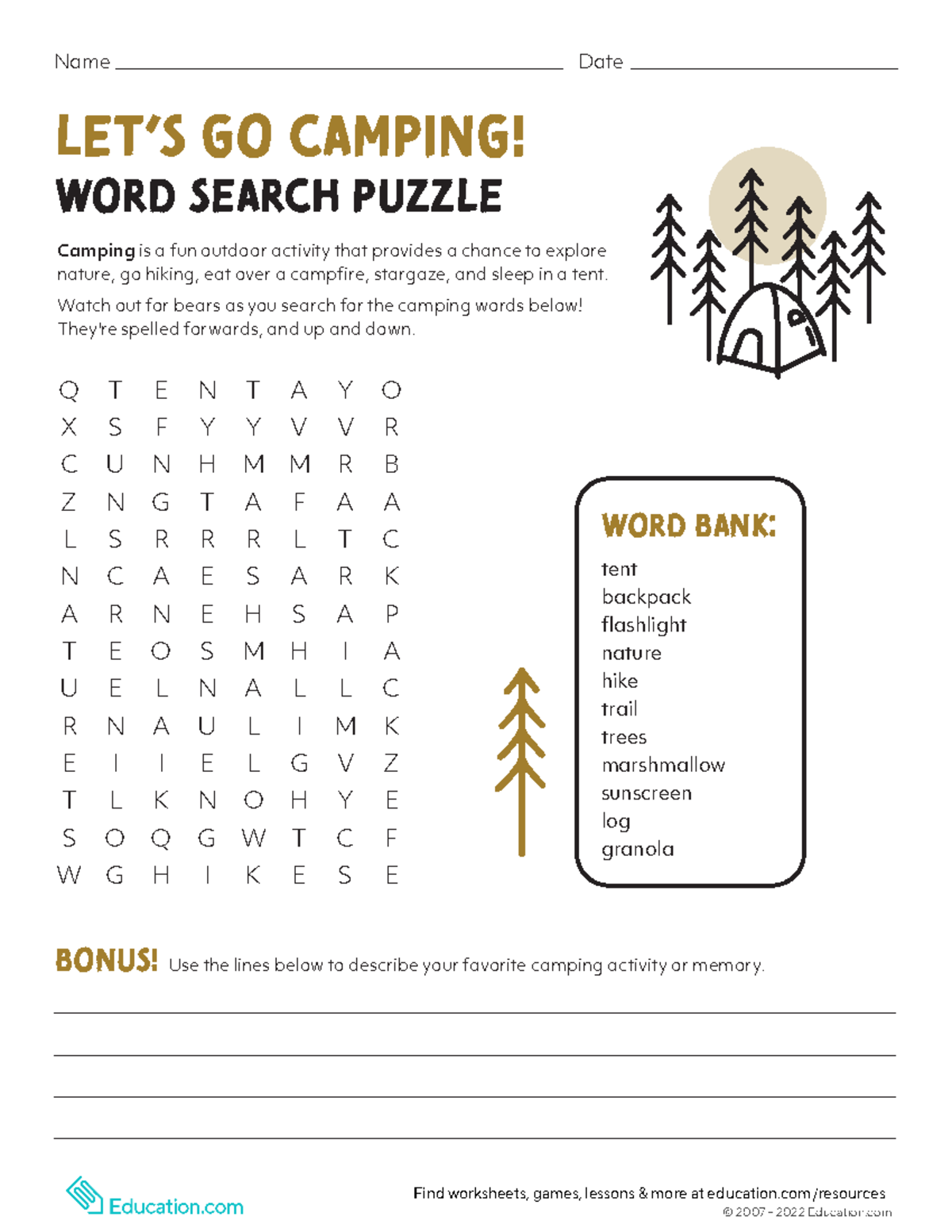 Camping Word Search Puzzle - MATH Activity for Fun Learning - Studocu
