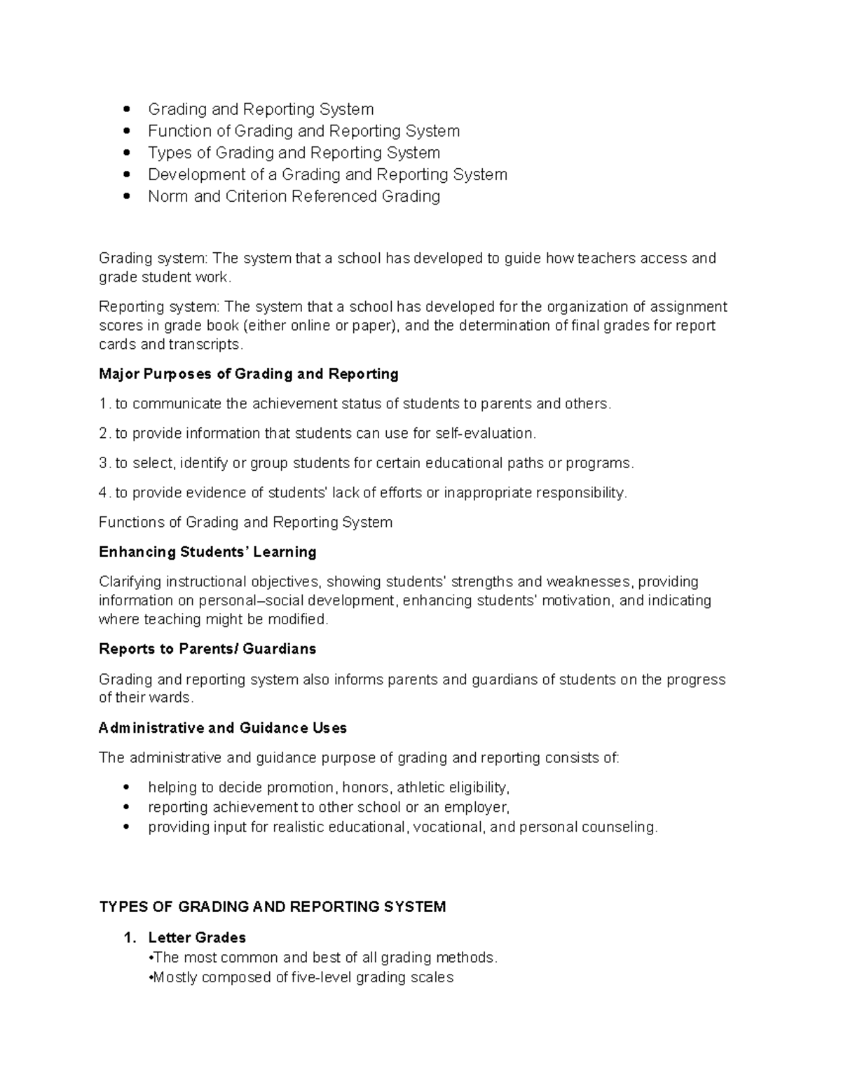 Group VI - Outline of Grading and Reporting Systems - Lecture Notes ...