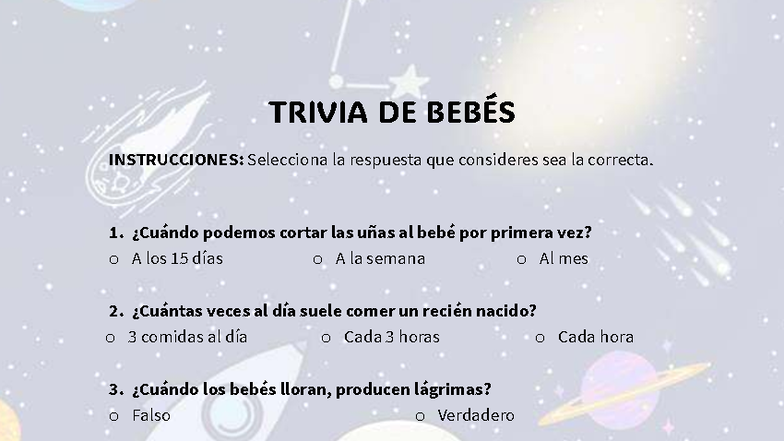 TRIVIA DE BEBÉS: Preguntas y Respuestas Esenciales - Studocu