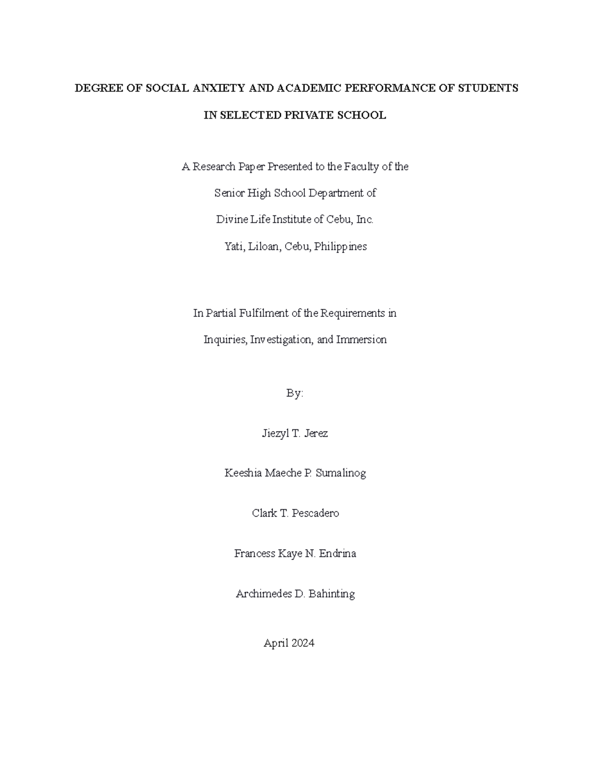 Final Research Paper: Social Anxiety & Academic Performance-G3-STC ...