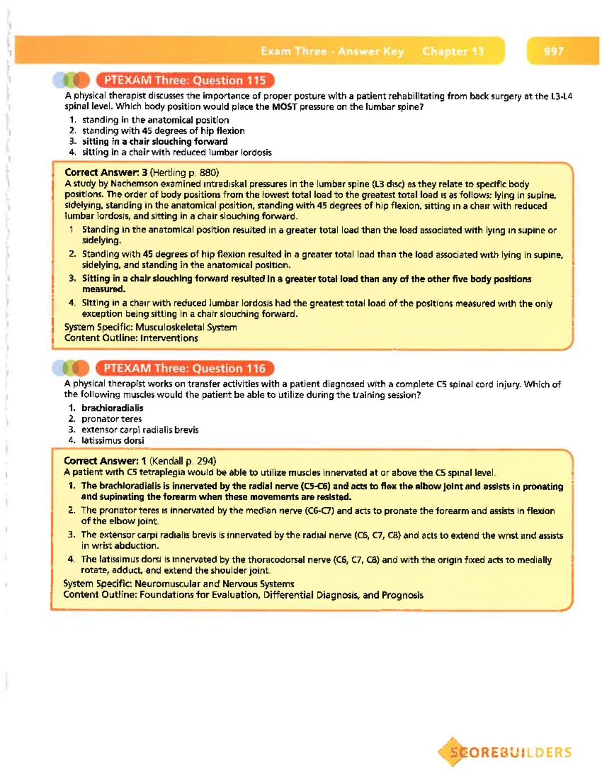 Scorebuilders PT Exam 2015 Study Guide: Questions 1001-End - Studocu