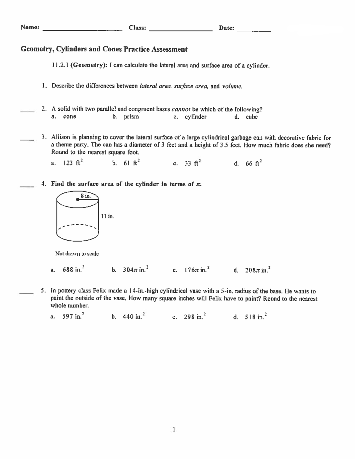 Final Quiz: Cylinders, Cones, and Spheres (Geometry) - Studocu