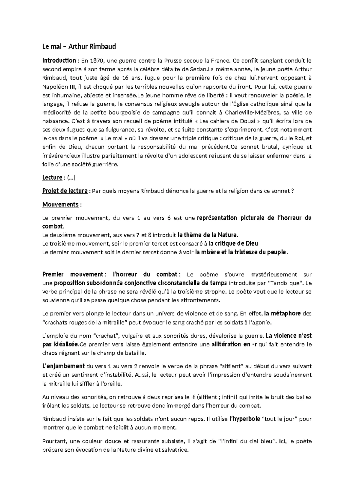 Analyse linéaire du poème "Le Buffet" d'Arthur Rimbaud - Studocu