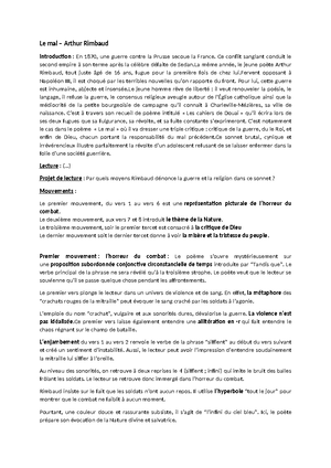 Analyse linéaire du poème "Le Buffet" d'Arthur Rimbaud - Studocu