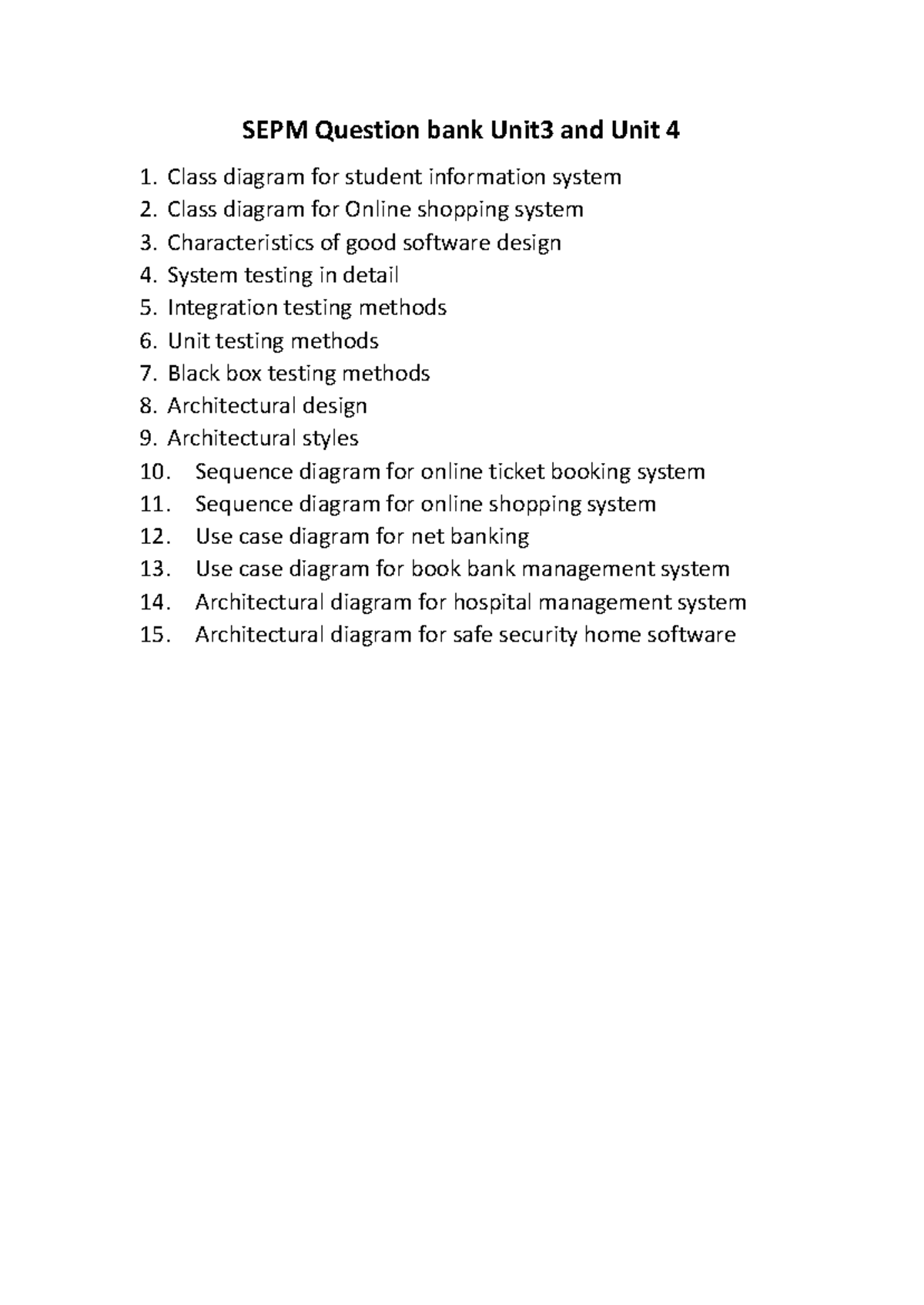 SEPM Question bank Unit3 and Unit 4.docx - Class diagram for student ...