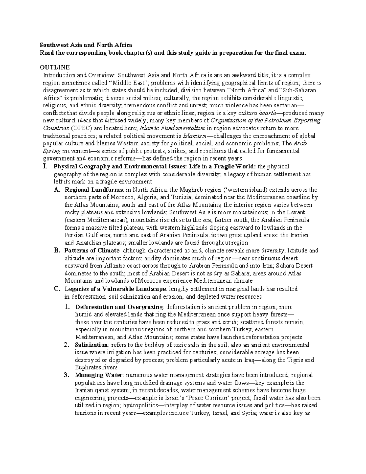 Southwest+Asia+and+North+Africa+study+guide - Southwest Asia and North ...