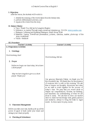 Detailed Lesson Plan: English 7 - The Parable of Rainbow Colors - Studocu