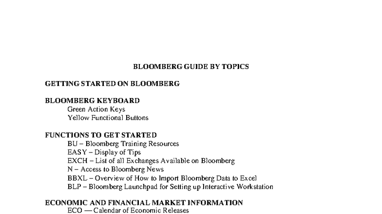 Bloomberg Guide: Getting Started with Finance Functions (BLOOMBERG.02 ...