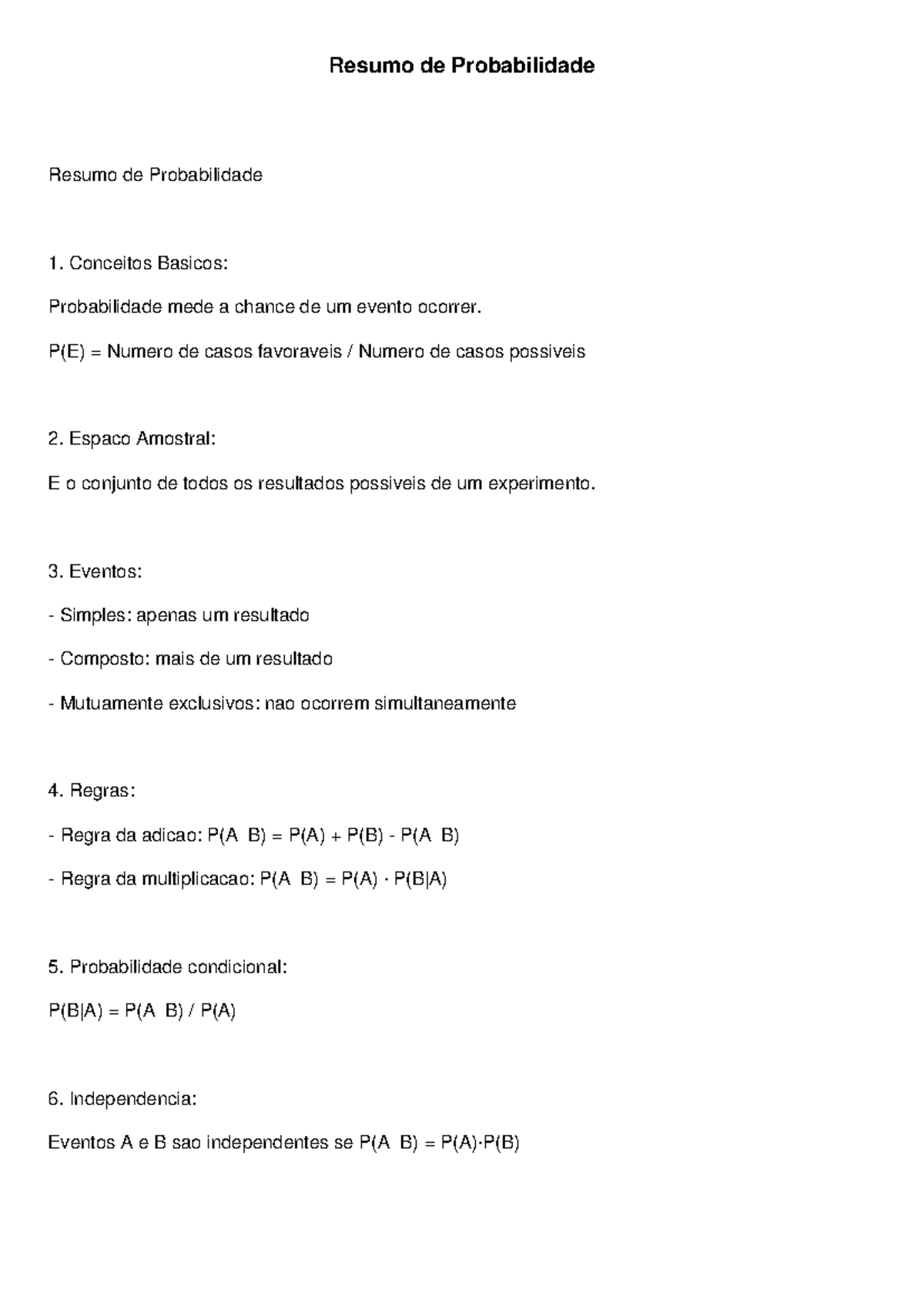 Resumo de Probabilidade: Conceitos e Distribuições Essenciais - Studocu