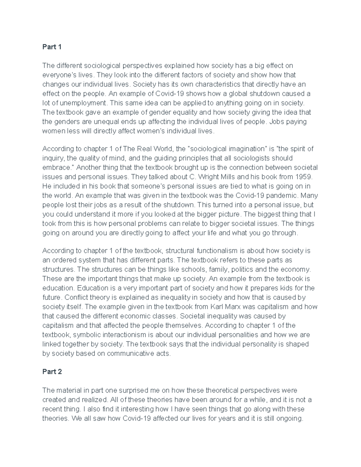 Sociological Perspectives: Impact on Individual Lives - Journal #1 ...