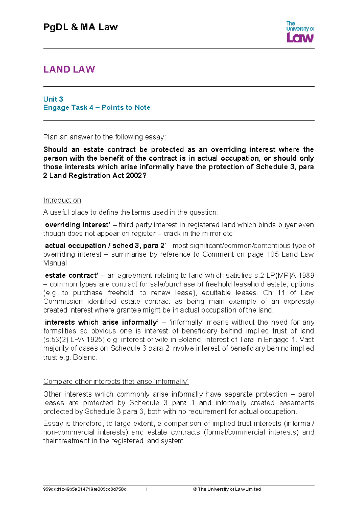 PgDL & MA Law: Unit 3 Engage Task 4 - Overriding Interests Essay Notes ...