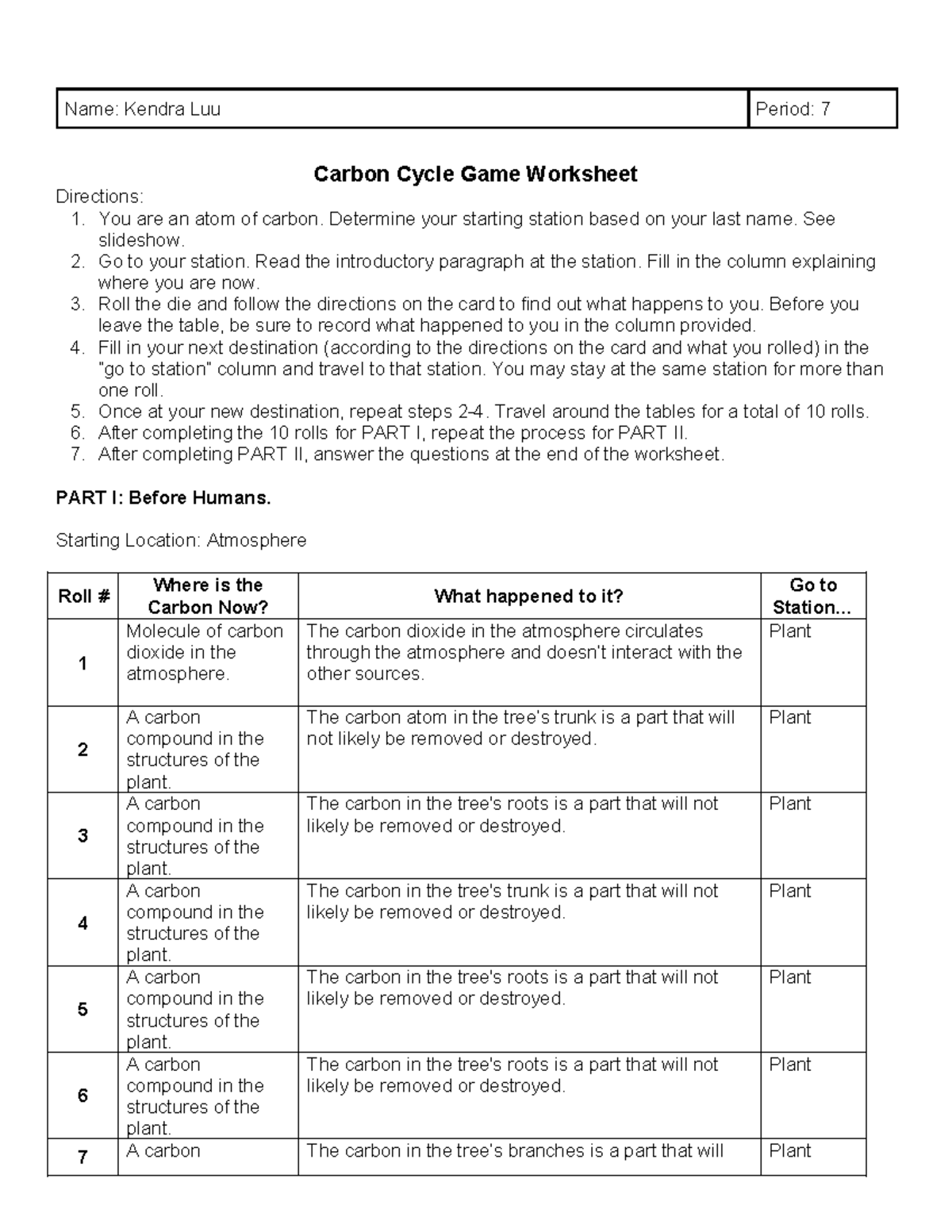 Carbon Cycle Game Worksheet: Exploring Carbon's Journey - Studocu