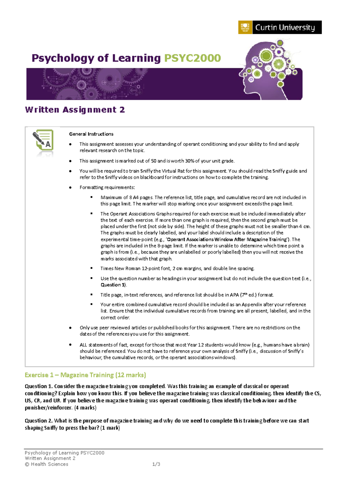PSYC2000 2023 Written Assignment 2: Operant Conditioning Analysis - Studocu