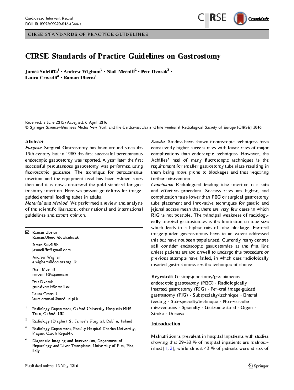CIRSE Guidelines on Gastrostomy: Standards of Practice and Techniques ...