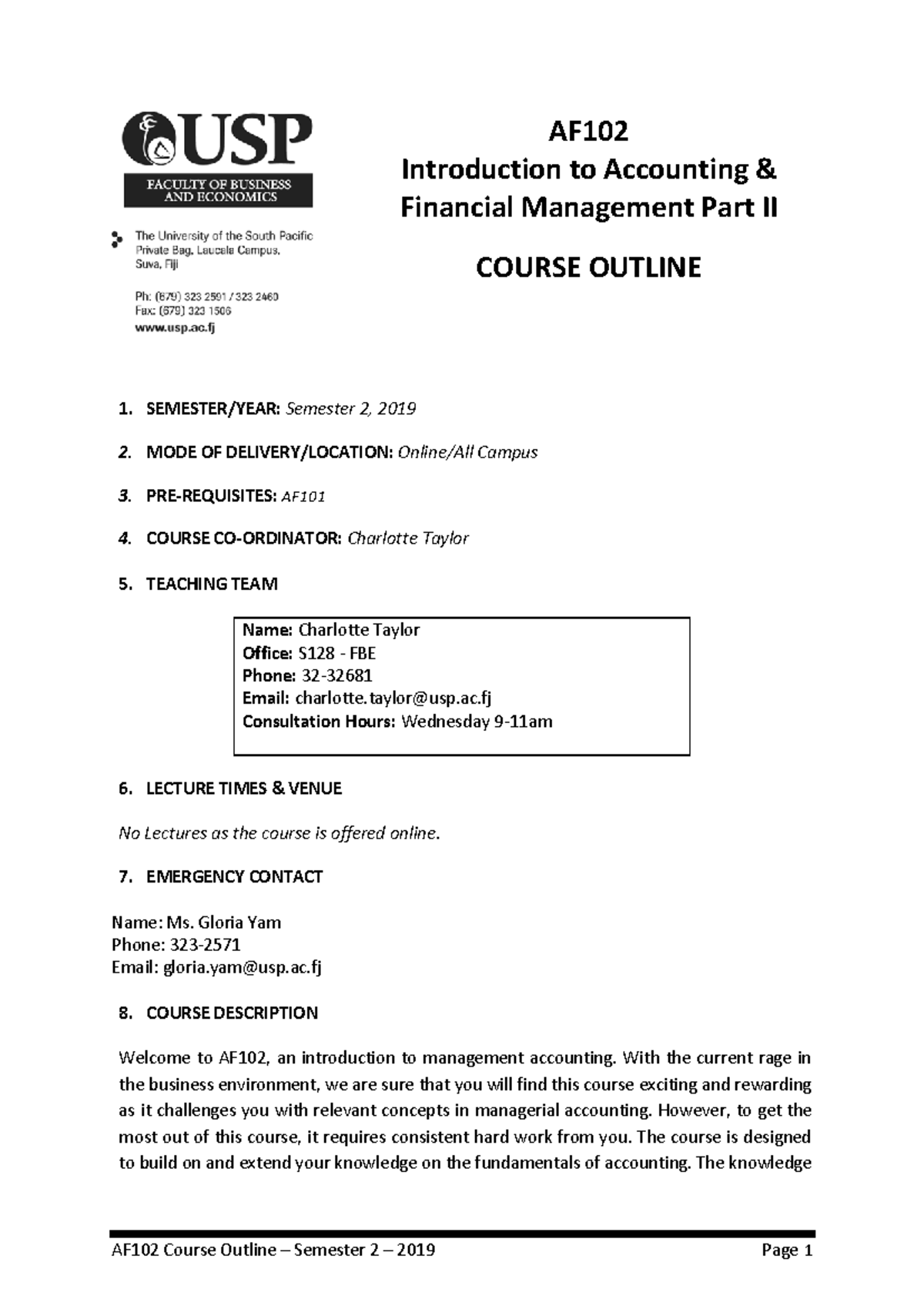 Course Outline - AF102 s2 2019 - AF Introduction to Accounting ...