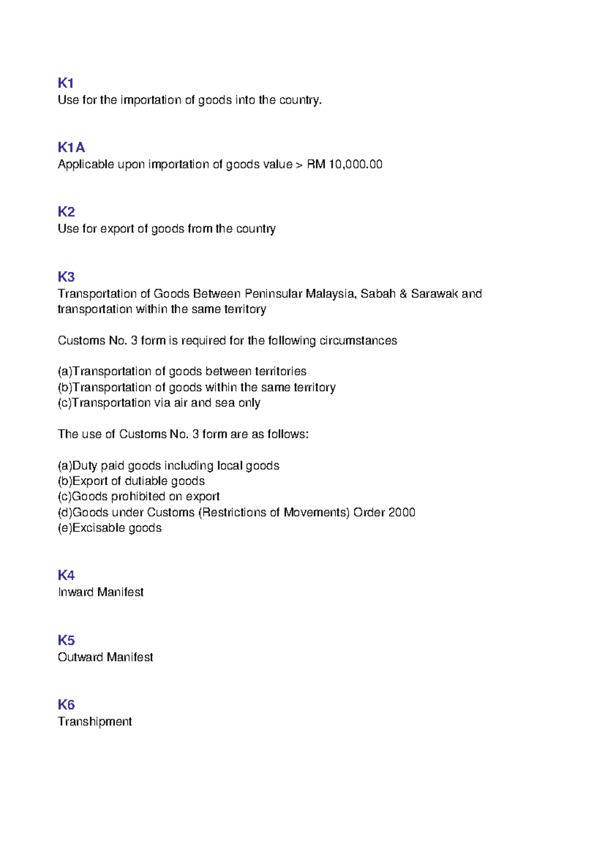 Kastam Form Guide (K4 & K5) - Import & Export Procedures - Studocu