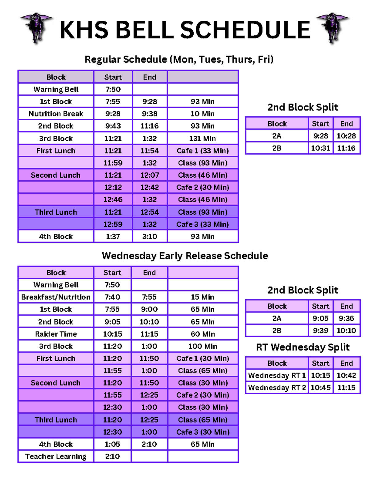 KHS Bell Schedule: Regular & Wednesday Early Release - Studocu