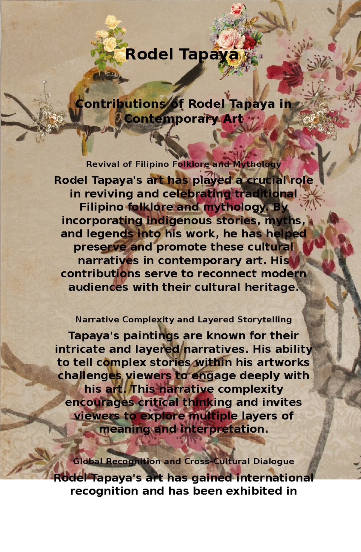 Contributions of Rodel Tapaya to Contemporary Art and Culture - Studocu
