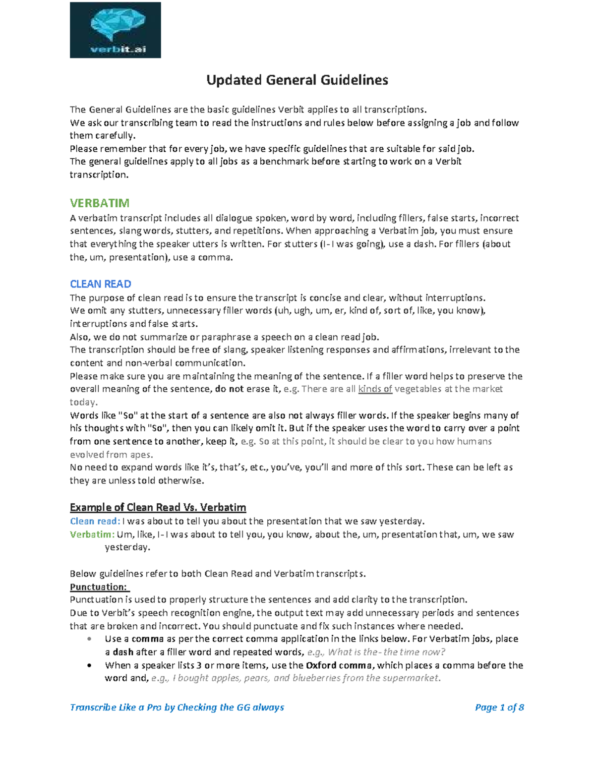 Updated Verbit General Guidelines for Transcriptions and Editing - Studocu