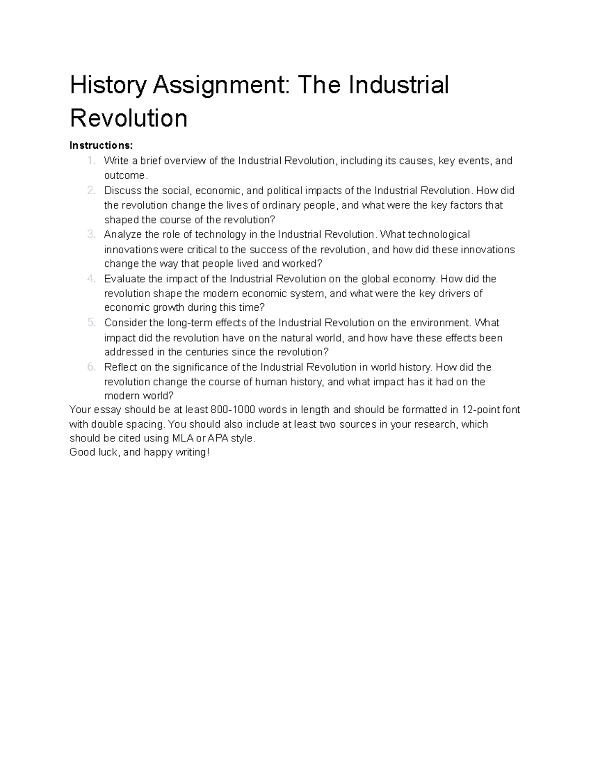 Hst 110 assignment 35 - write an 800-1000 word essay on the industrial ...