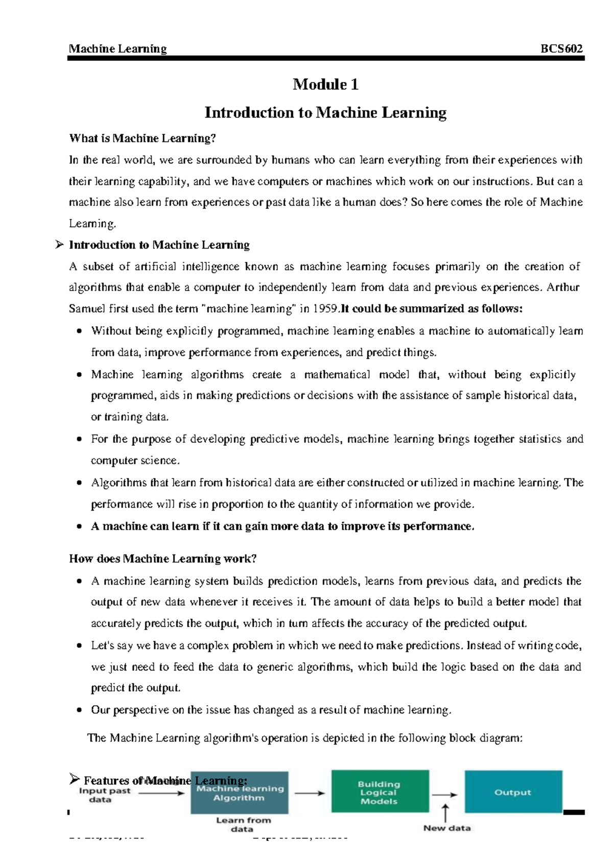 Machine Learning BCS602: Module 1 - Introduction to Machine Learning ...