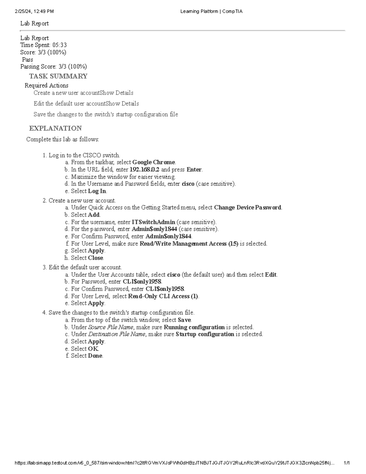 7.1.6 Securing a Cisco Switch - Lab Report for TestOut Network Pro ...