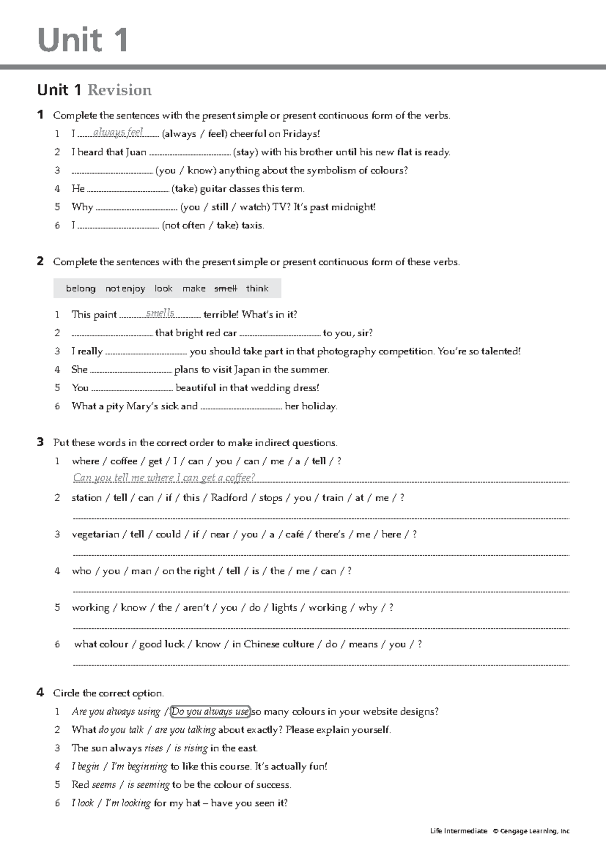 Intermediate Unit 1 Revision: Present Simple & Continuous - Studocu
