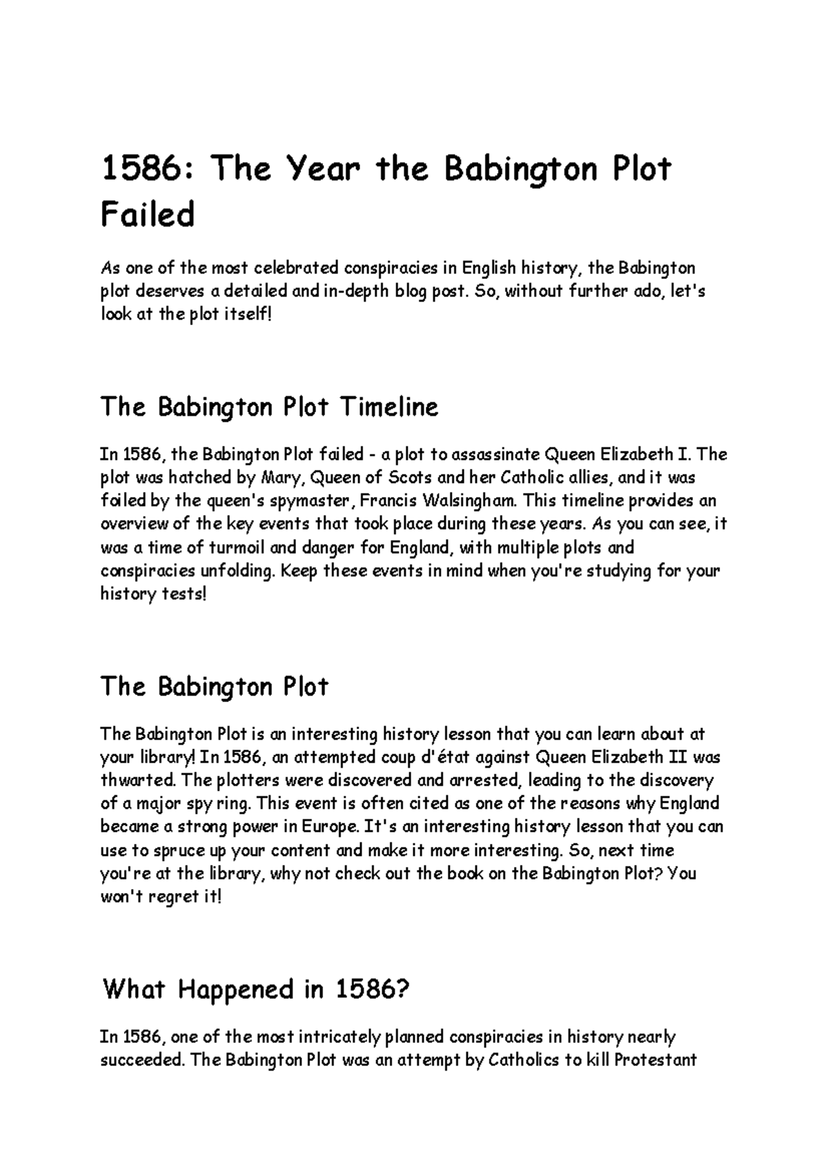 The Babington Plot: An Analysis of the 1586 Assassination Attempt - Studocu
