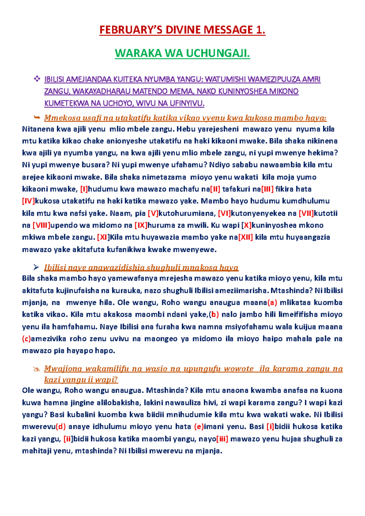 DIVINE MESSAGE 1: KUKABILIANA NA HILA ZA IBILISI NA AMRI ZANGU - Studocu