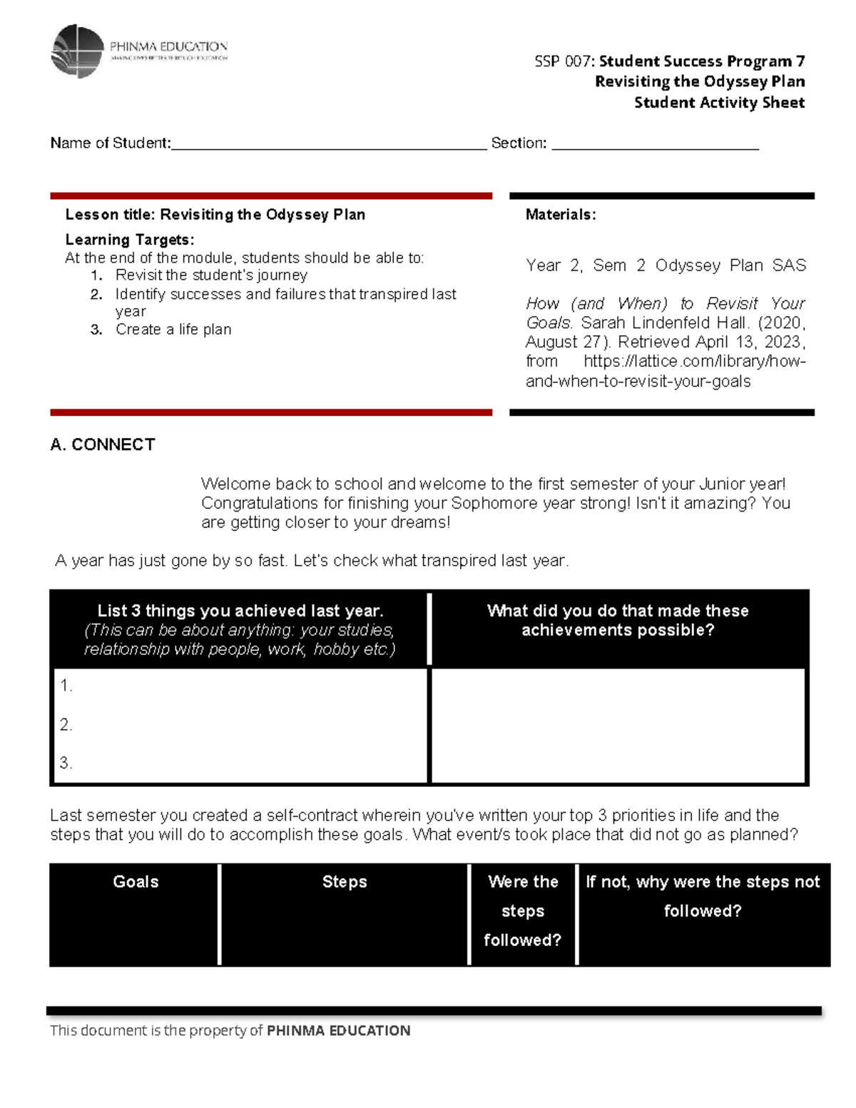 SSP 007: Revisiting the Odyssey Plan - Student Activity Sheet - Studocu