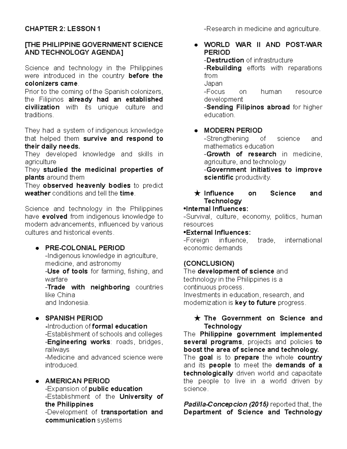 STS-REVIEWER: Philippine Government Science & Tech Lesson Notes - Studocu