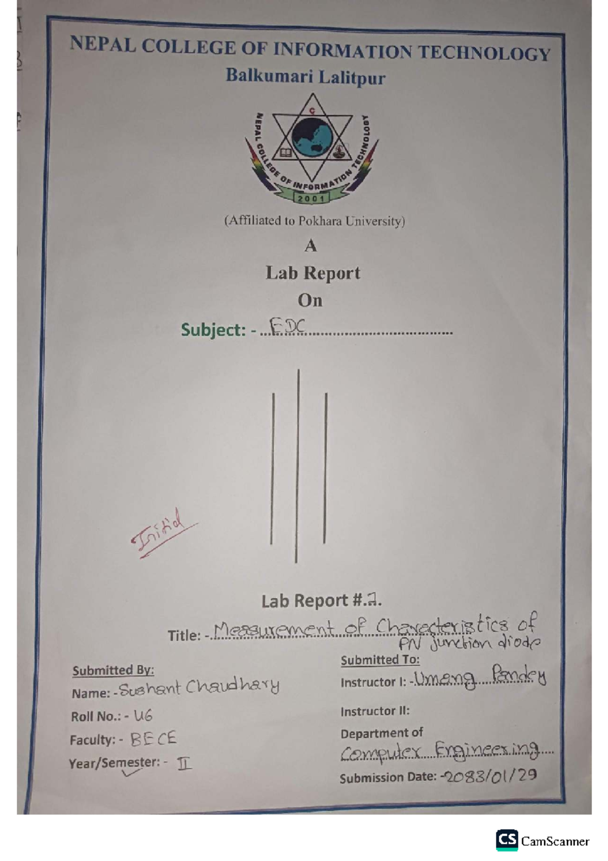 EDC Lab Report: Characteristics of PN Junction Diode - Studocu