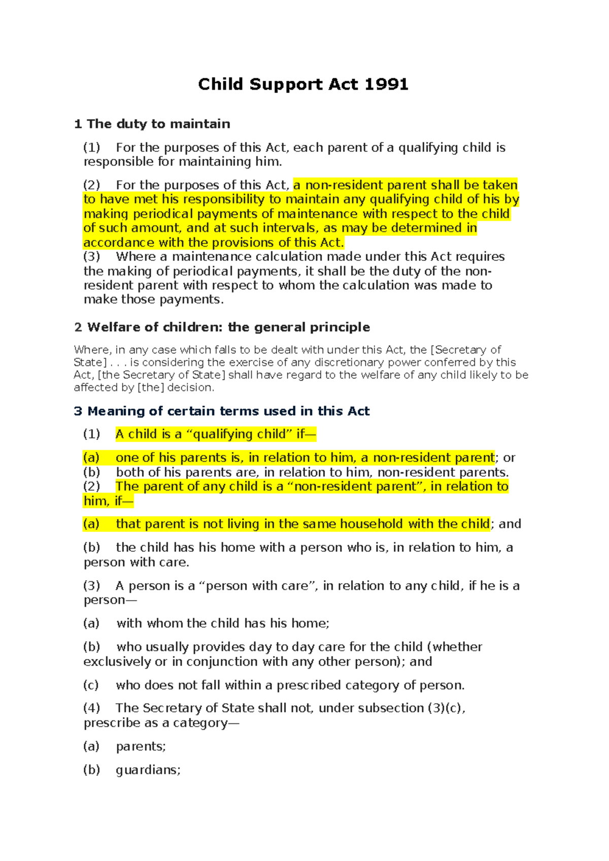 Child Support Act 1991: Key Provisions and Responsibilities - Studocu
