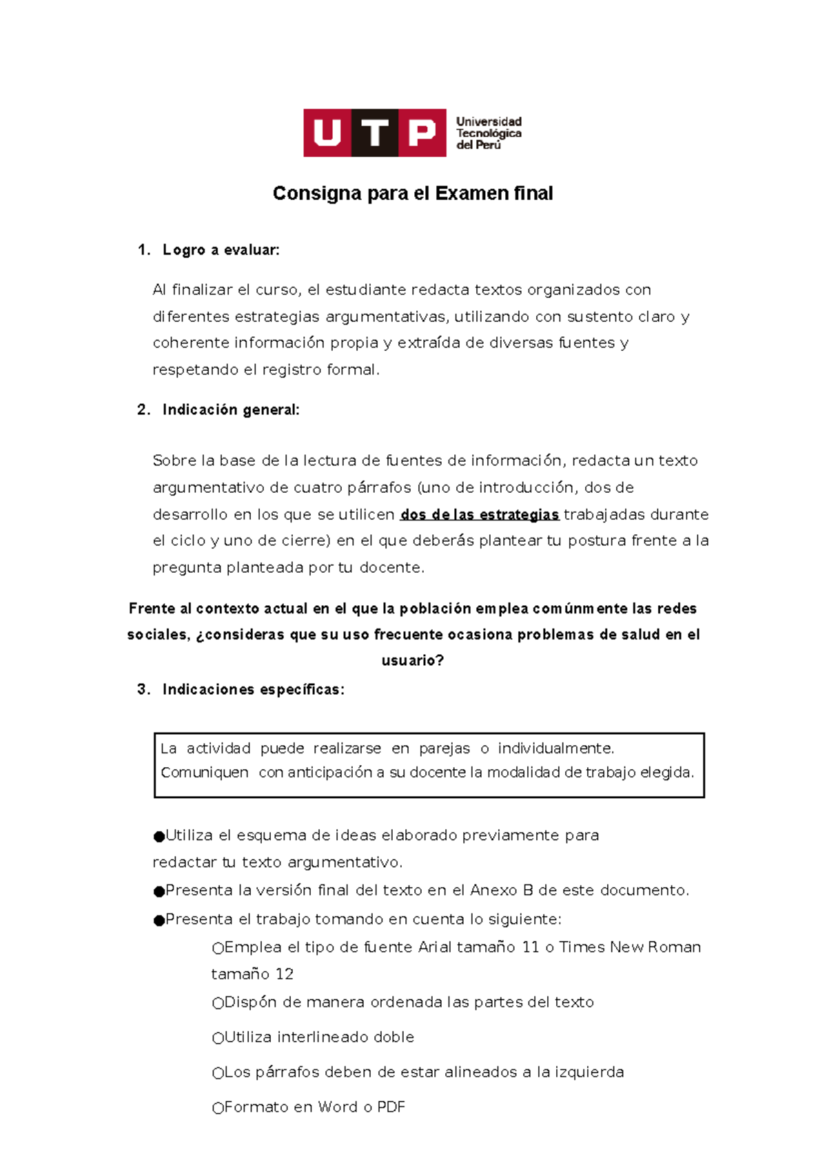 EA A01L EXFN Examen Final: Texto Argumentativo sobre Redes Sociales y ...