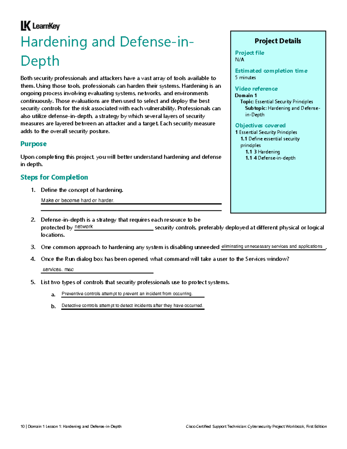 Worksheet 3 - need help - 10 | Domain 1 Lesson 1: Hardening and Defense ...