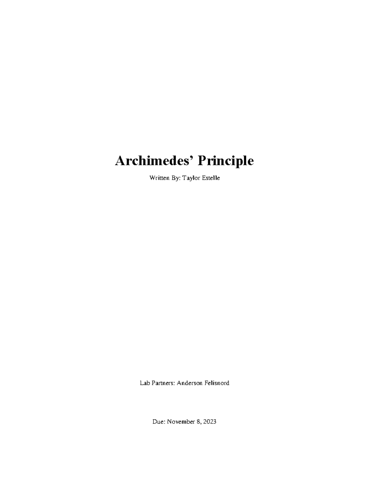 Lab 9 - Exploring Archimedes' Principle and Specific Gravity - Studocu