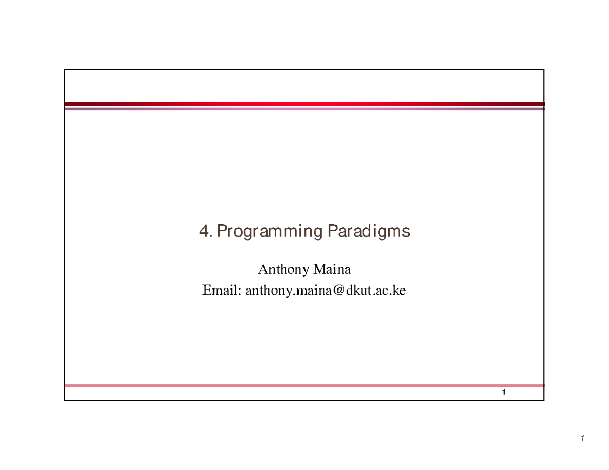 4. Programming Paradigms: An Overview of Programming Languages and Approaches - Studocu
