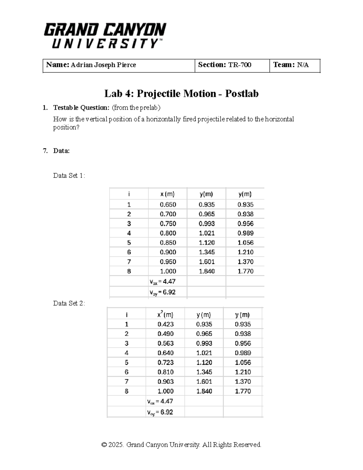 Lab 4: Projectile Motion Analysis - TH-700 - Studocu