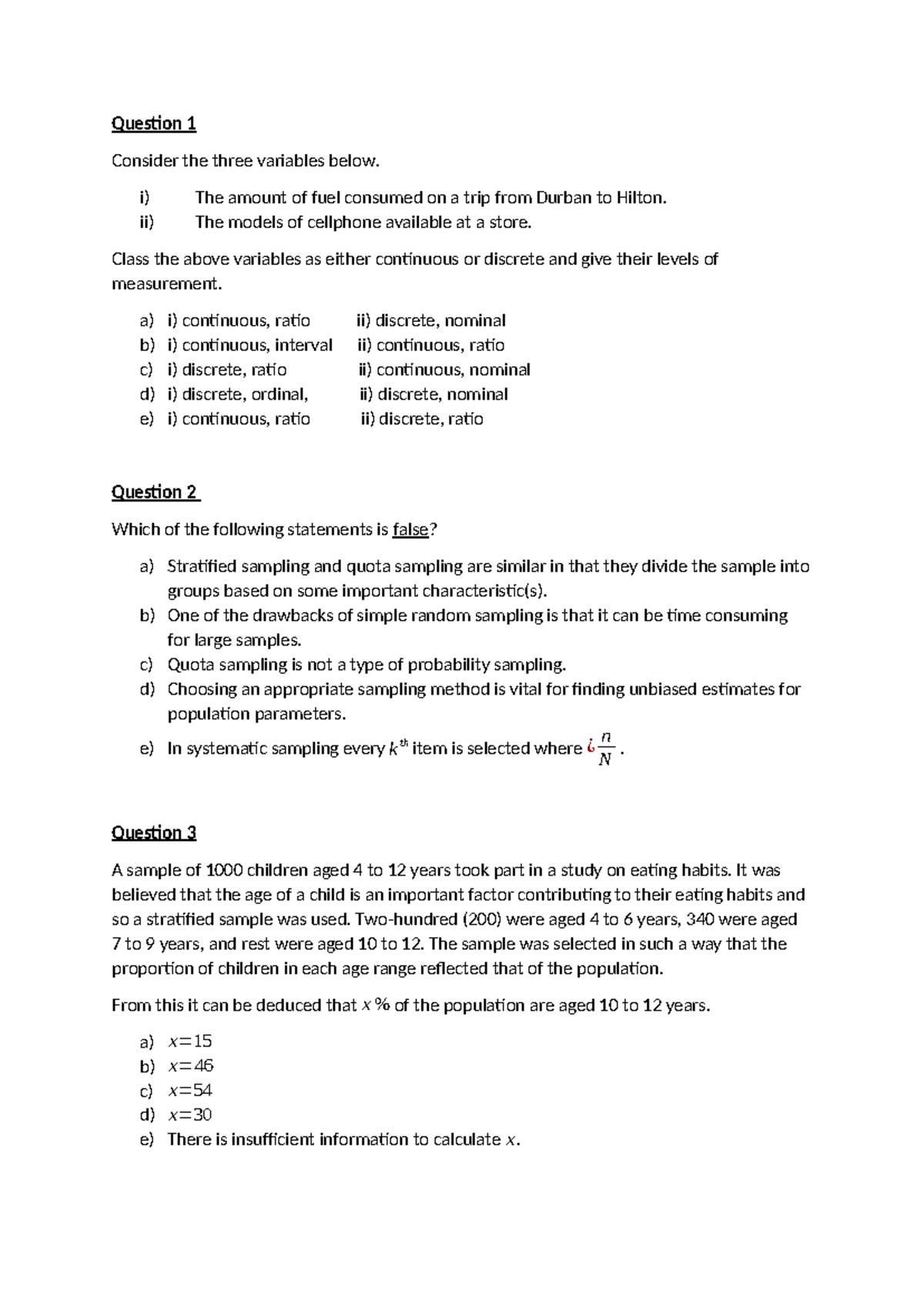 2017 Sem 2 Test 1 - STAT130: Variables, Sampling, and Probability ...
