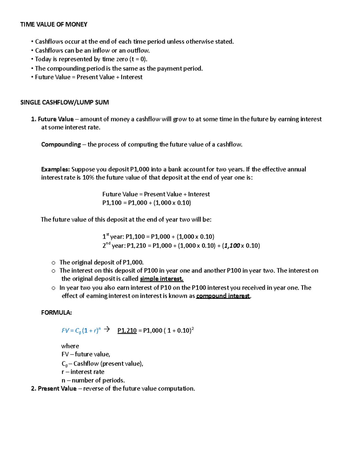 TVM Handout - time value of money fomulas - TIME VALUE OF MONEY ...