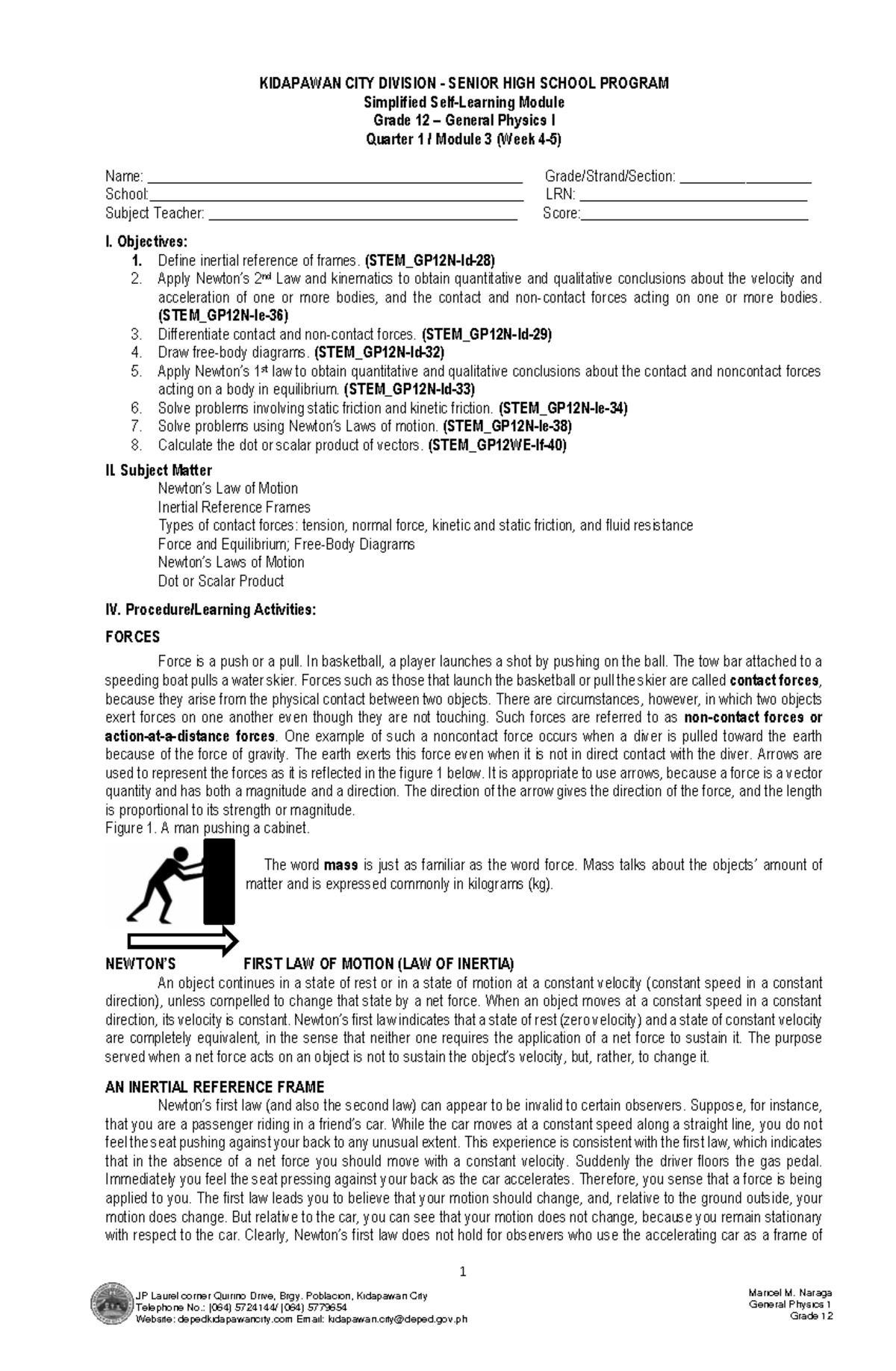 GEN Physics 12 Q1 Module 3: Forces and Laws of Motion - Studocu
