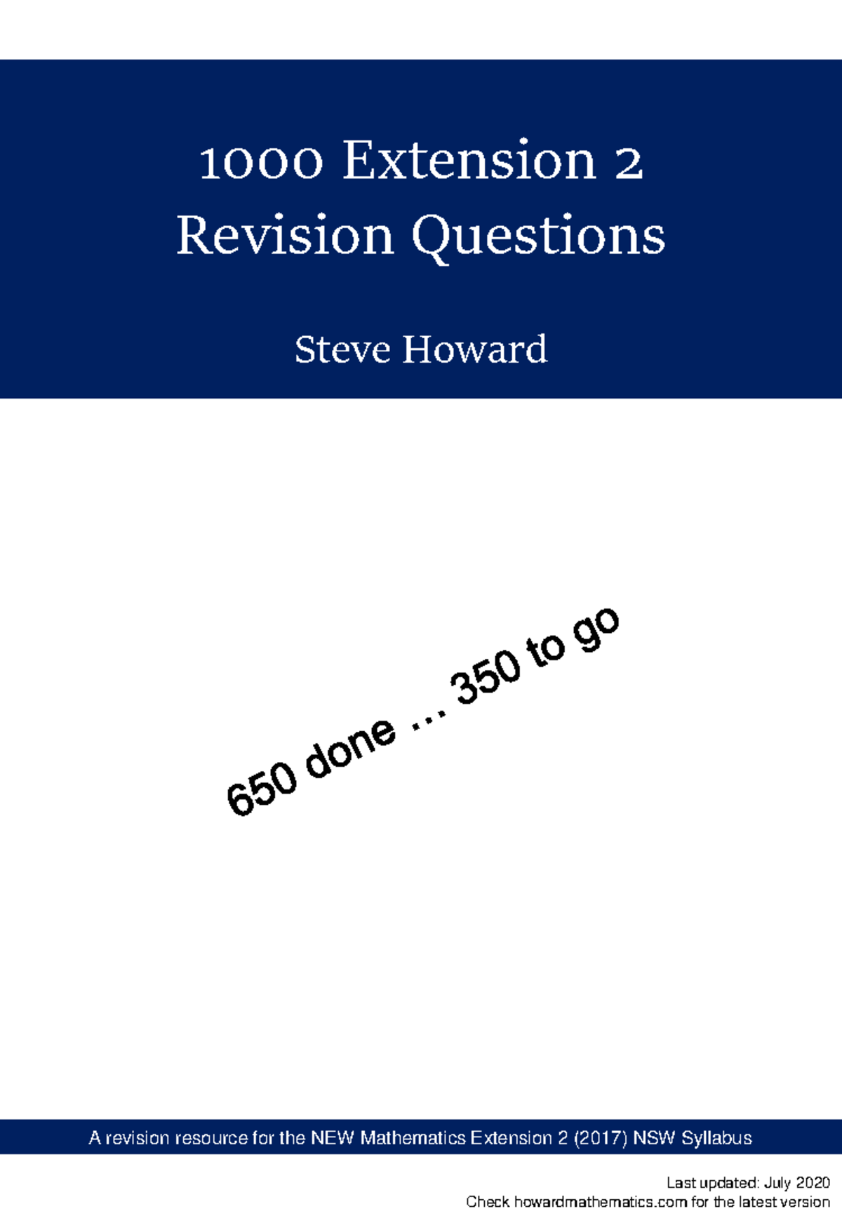 Extension 2 Maths Revision Questions: Exercises 1-7 by Steve Howard ...