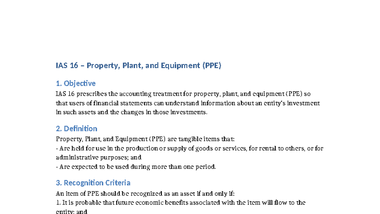 IAS 16 PPE Final Exam Study Notes on Property, Plant, and Equipment ...